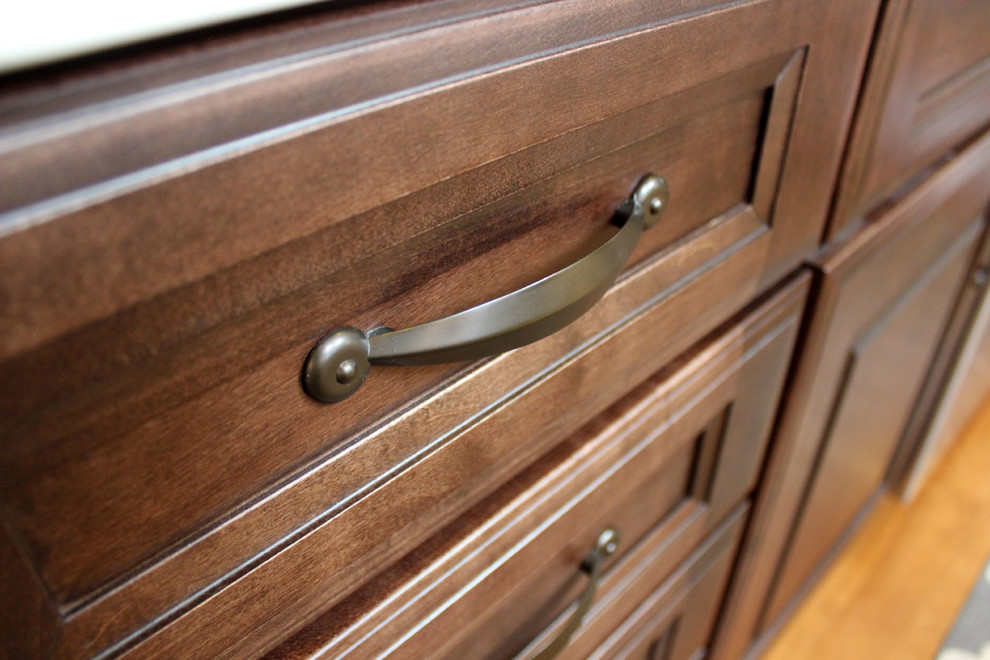 White Kitchen with Espresso Island and Eternia Caringdale Quartz ...