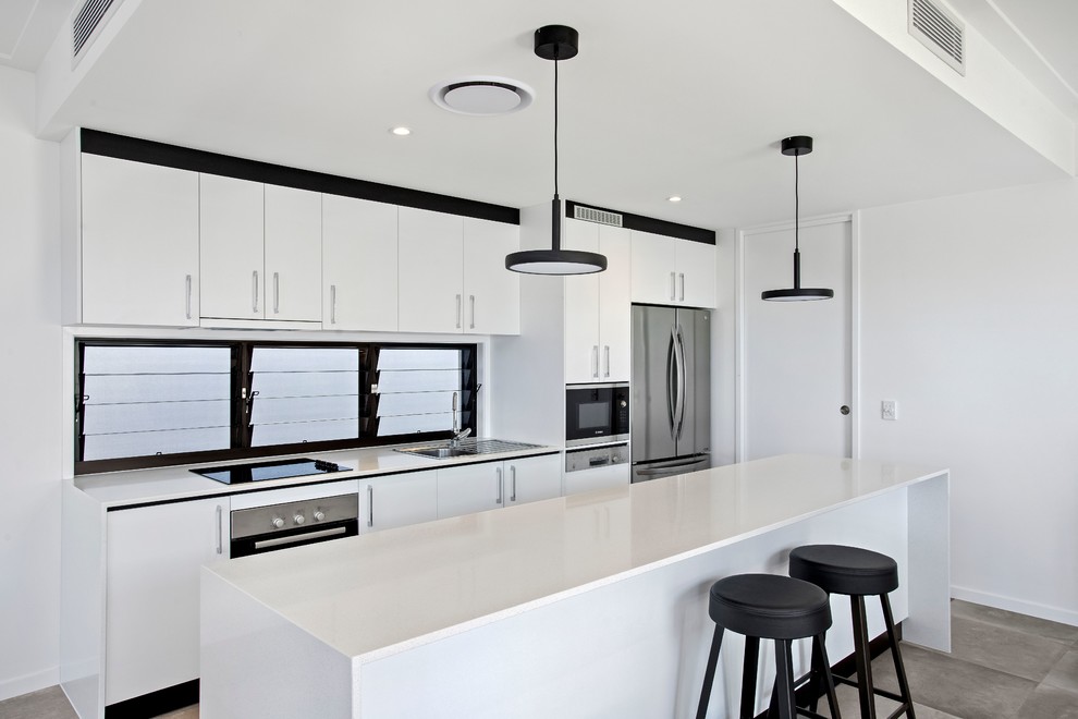 White Kitchen with Island Bench Gold Coast Waterfront Residence ...