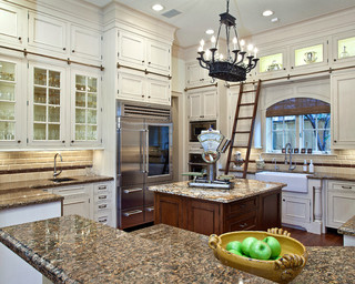 White Kitchen with Large Crown Moulding - Traditional - Kitchen ...