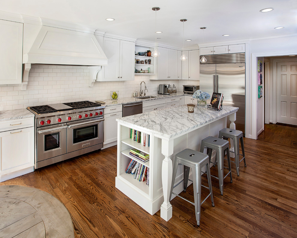 White Kitchen with Stainless Steel Appliances - Traditional - Kitchen ...