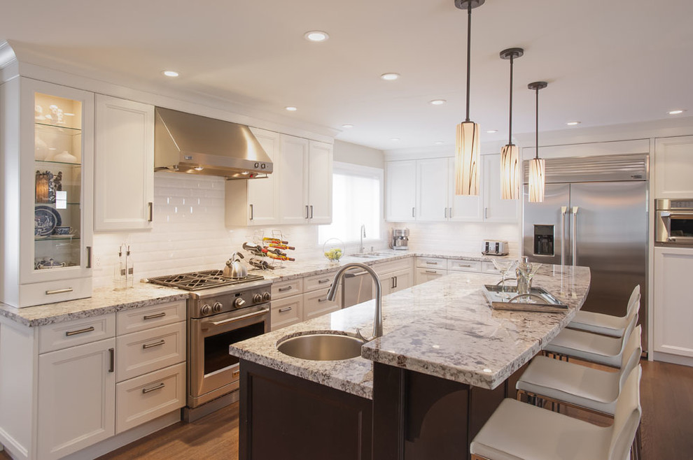 White Kitchen With Stainless Steel Appliances - Transitional - Kitchen ...