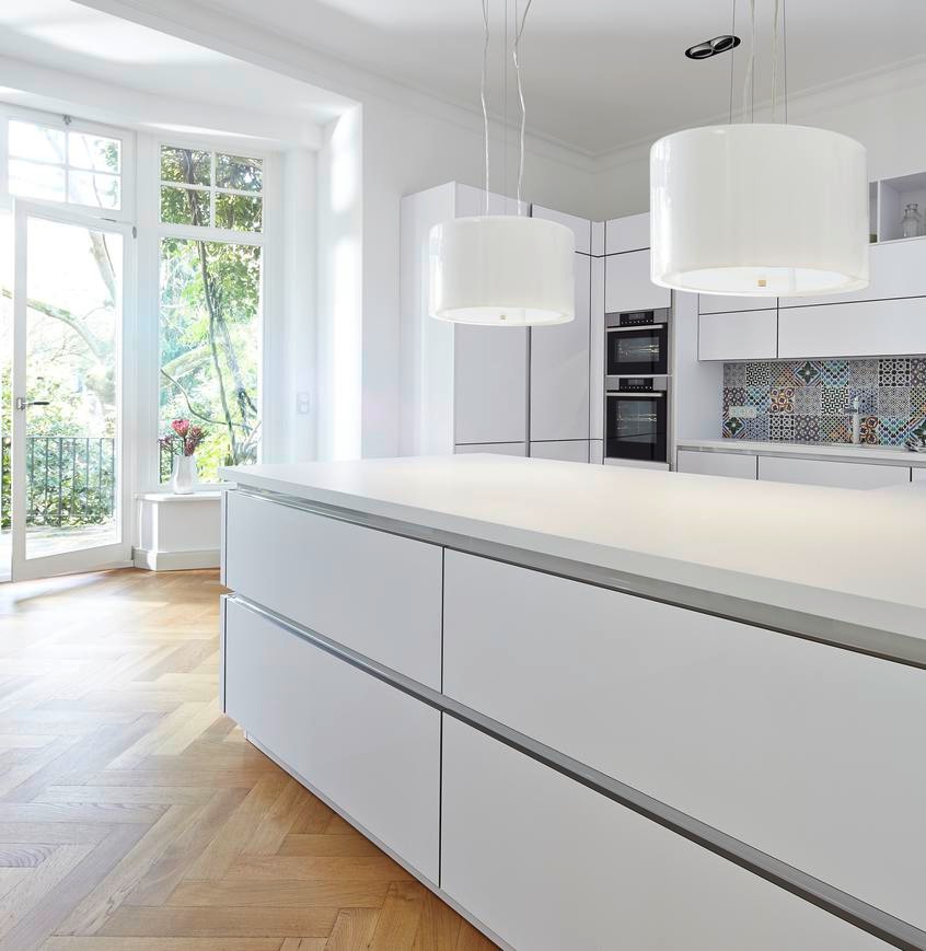 White Kitchen with Steel Edge Detail - Contemporary - Kitchen - London ...