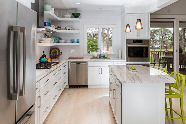 White Kitchens with Floating Shelves for Artist - Coastal - Kitchen ...