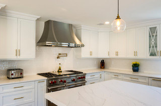 White Modern Kitchen with Compac Quartz Counters and Island - Modern ...
