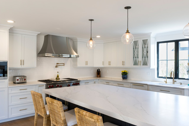 White Modern Kitchen with Compac Quartz Counters and Island - Modern ...