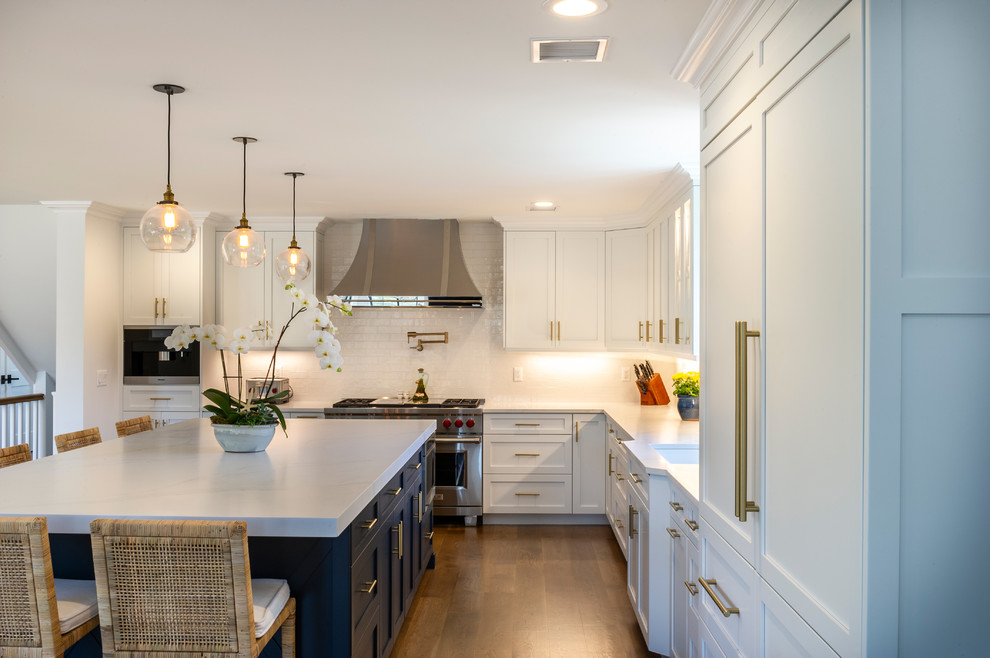 White Modern Kitchen with Compac Quartz Counters and Island - Modern ...