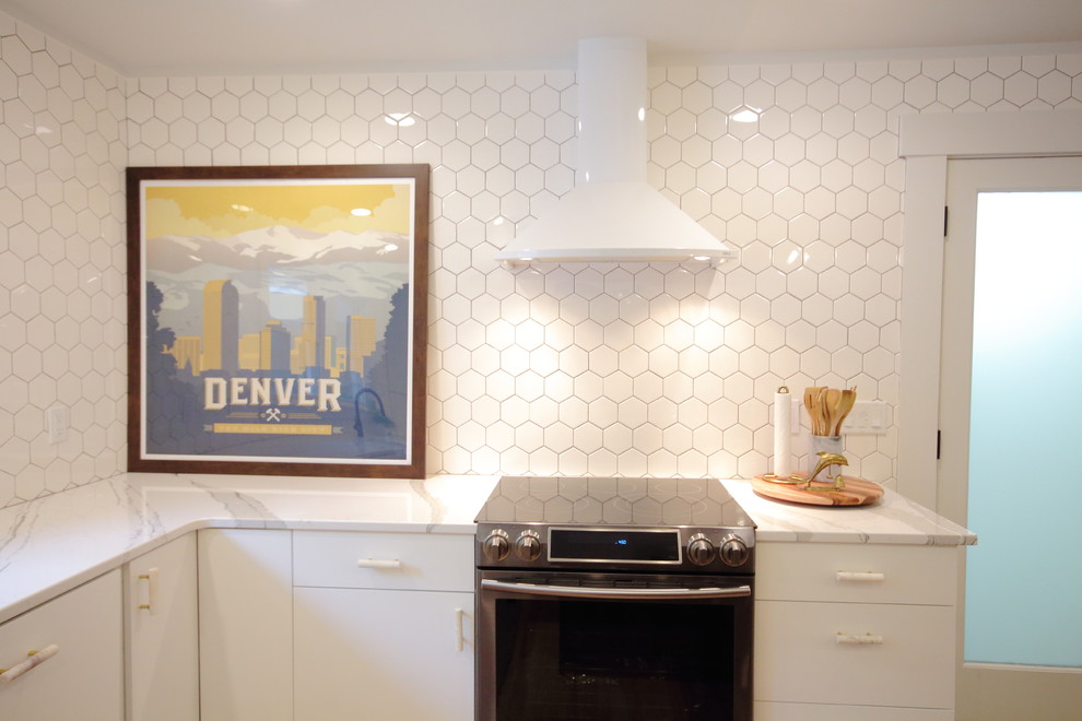 White Mosaic Tile Backsplash - Midcentury - Kitchen - Charleston - by ...