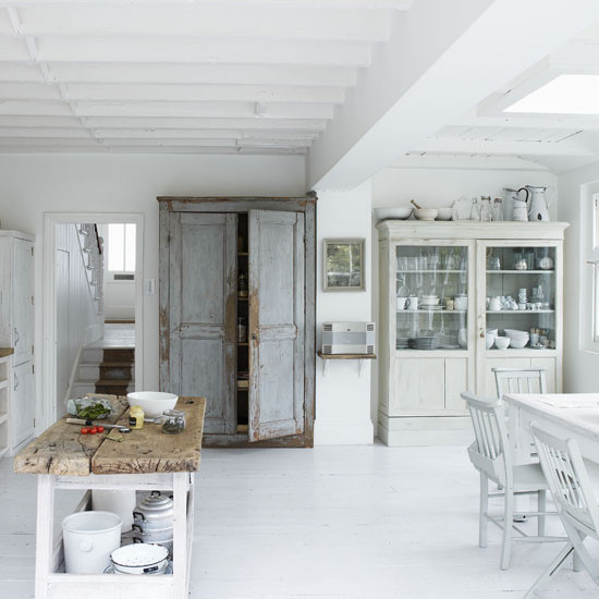 White Open Plan Kitchen - Kitchen | Houzz