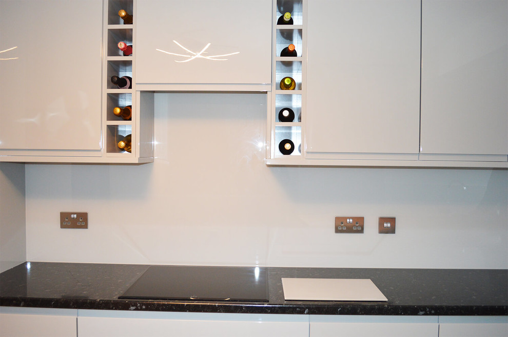 White Plain Colour Glass Splashback - Modern - Kitchen - Hertfordshire ...
