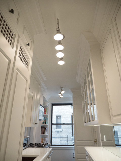White Prewar Kitchen and Ceiling Track Lighting - Traditional - Kitchen ...