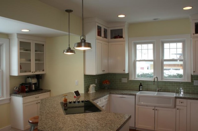 White Traditional Kitchen with Green Backsplash - Transitional ...