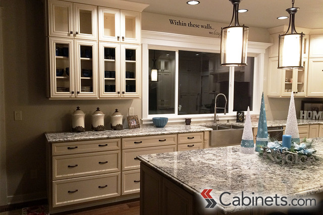 White U-Shaped Transitional Kitchen with Matching Island - Transitional - Kitchen - Tampa - by ...