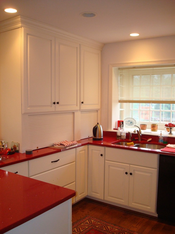 White w/ Red Countertops and Stained Accent Wall - Modern - Kitchen ...