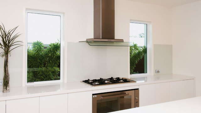 White Aluminium Fixed Windows above kitchen bench - Modern - Kitchen ...