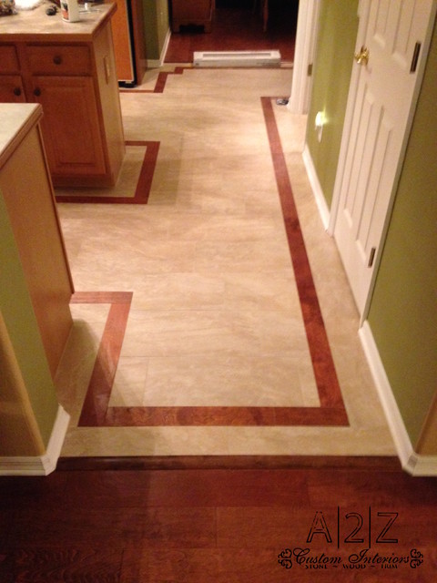 Wood border in kitchen tile floors - Contemporain - Cuisine - Orlando ...