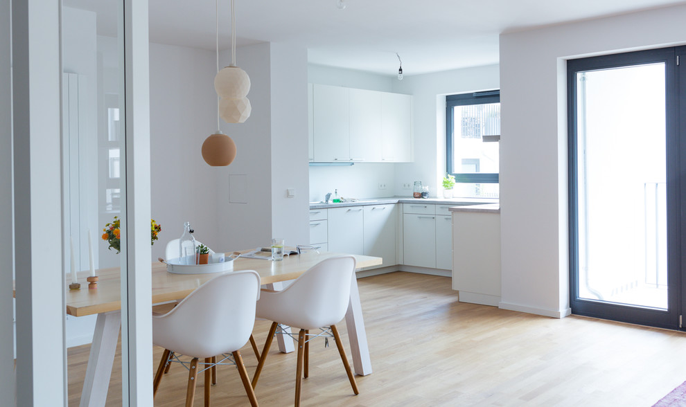 Open Plan White Kitchen & Dining Area with Wood - Modern - Kitchen ...