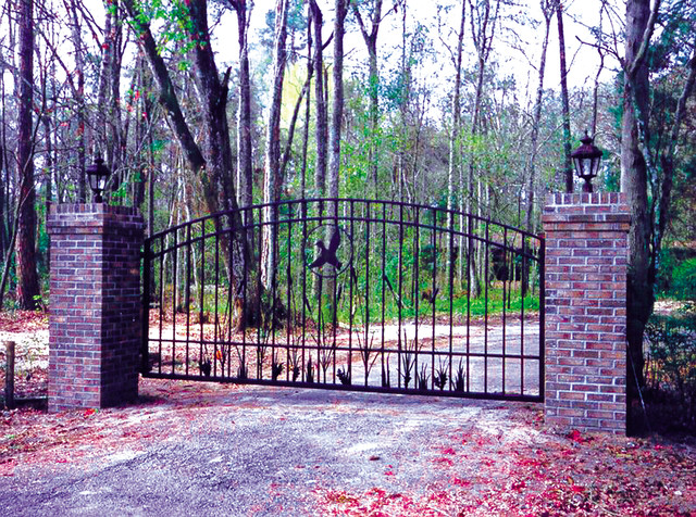 Arch Top Driveway Gate with Cattails & Duck - Traditional - Garden ...