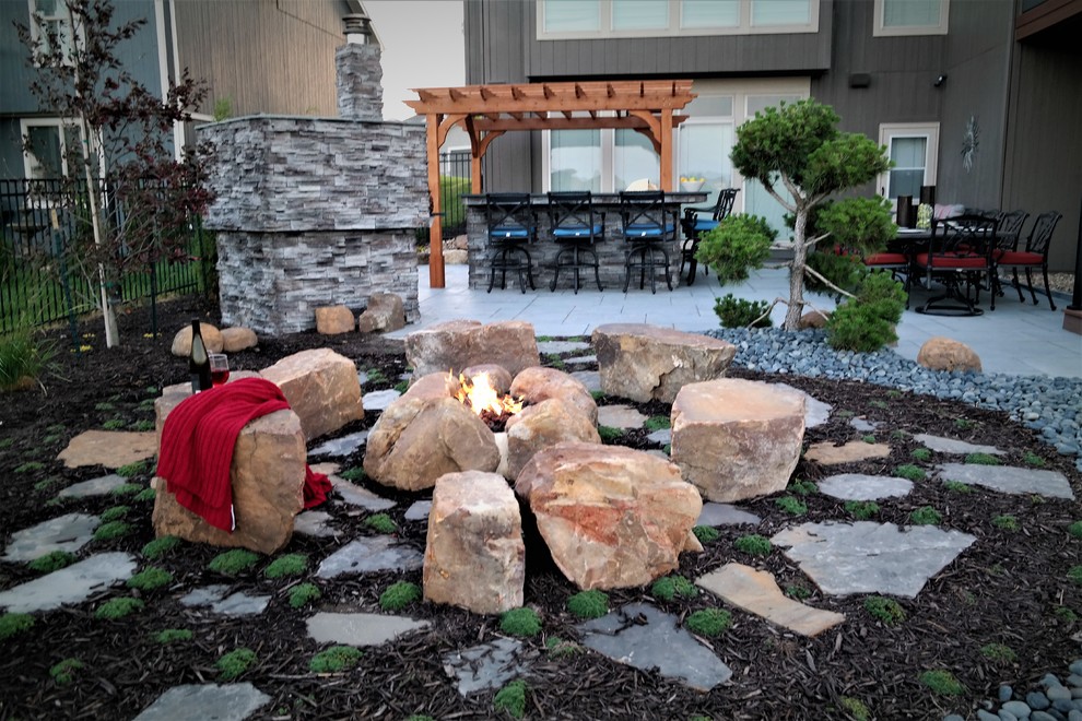 Asian Inspired Outdoor Living Area with Kitchen - Traditional ...