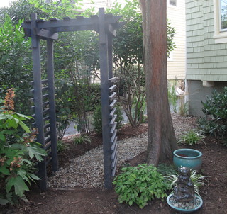Asian Zen Arbor (made with recycled materials) and river rock path ...
