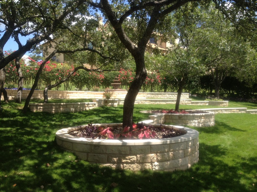 Austin- Stone Terraces and Water Feature - Traditional - Landscape ...