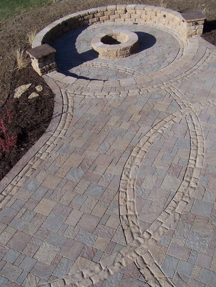Back-yard paver patio with built in fire ring - Modern - Landscape ...