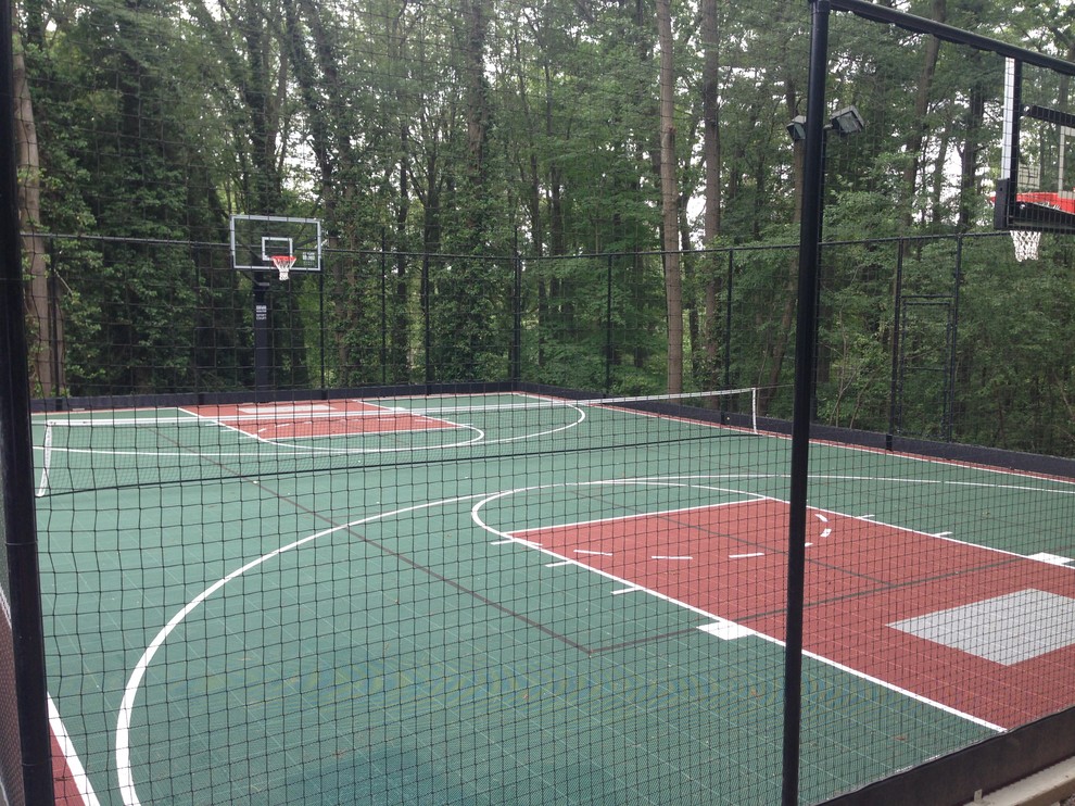 Backyard Basketball and Tennis Courts in hingham - Traditional ...