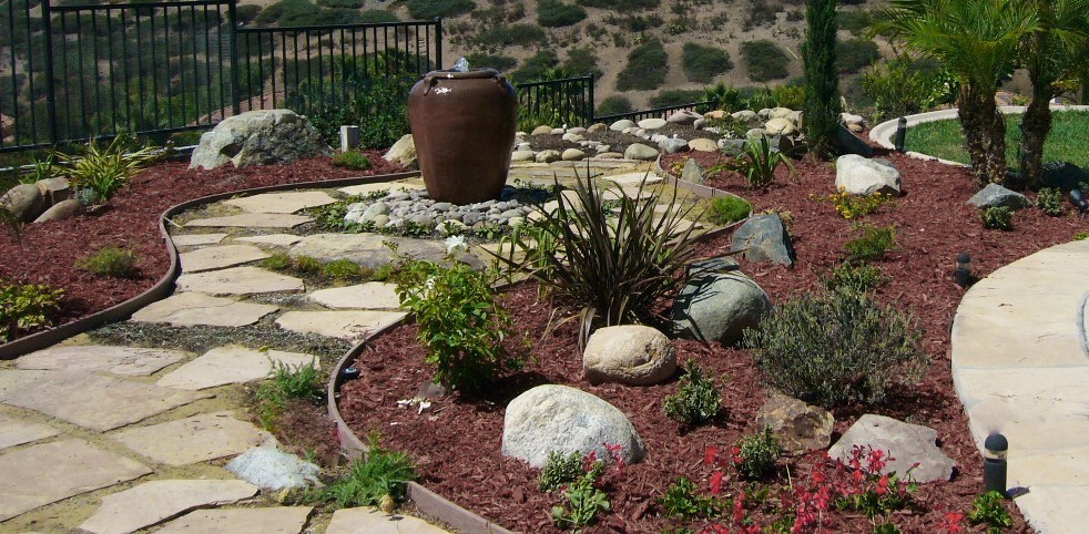 Backyard redesign with recirculating water feature urn. - Mediterranean ...