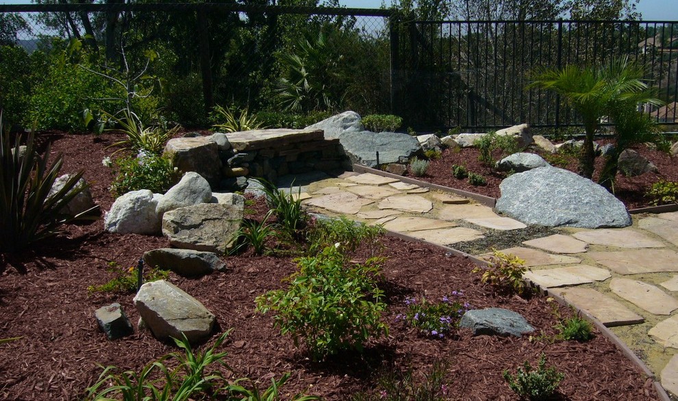Backyard redesign with recirculating water feature urn. - Mediterranean ...