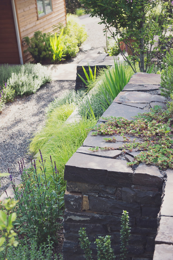 Basalt Retaining Walls with Rubus pentablous - Modern - Landscape ...