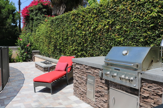 BBQ Island with Matching Fire Pit and Pavers - Tropical - Patio ...
