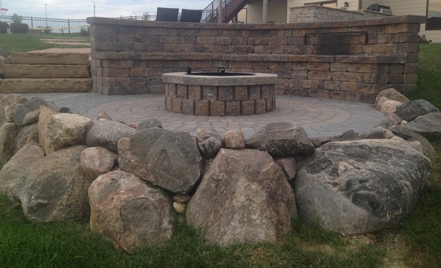 Belgian Block Seating Wall, Granite Boulder Retaining Wall, Paver Patio ...