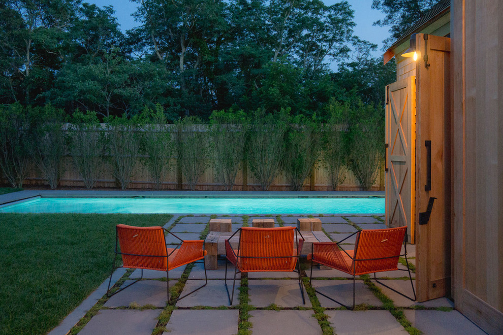 Bluestone Patio, Pool and Barn, Cape Cod - Farmhouse - Landscape ...