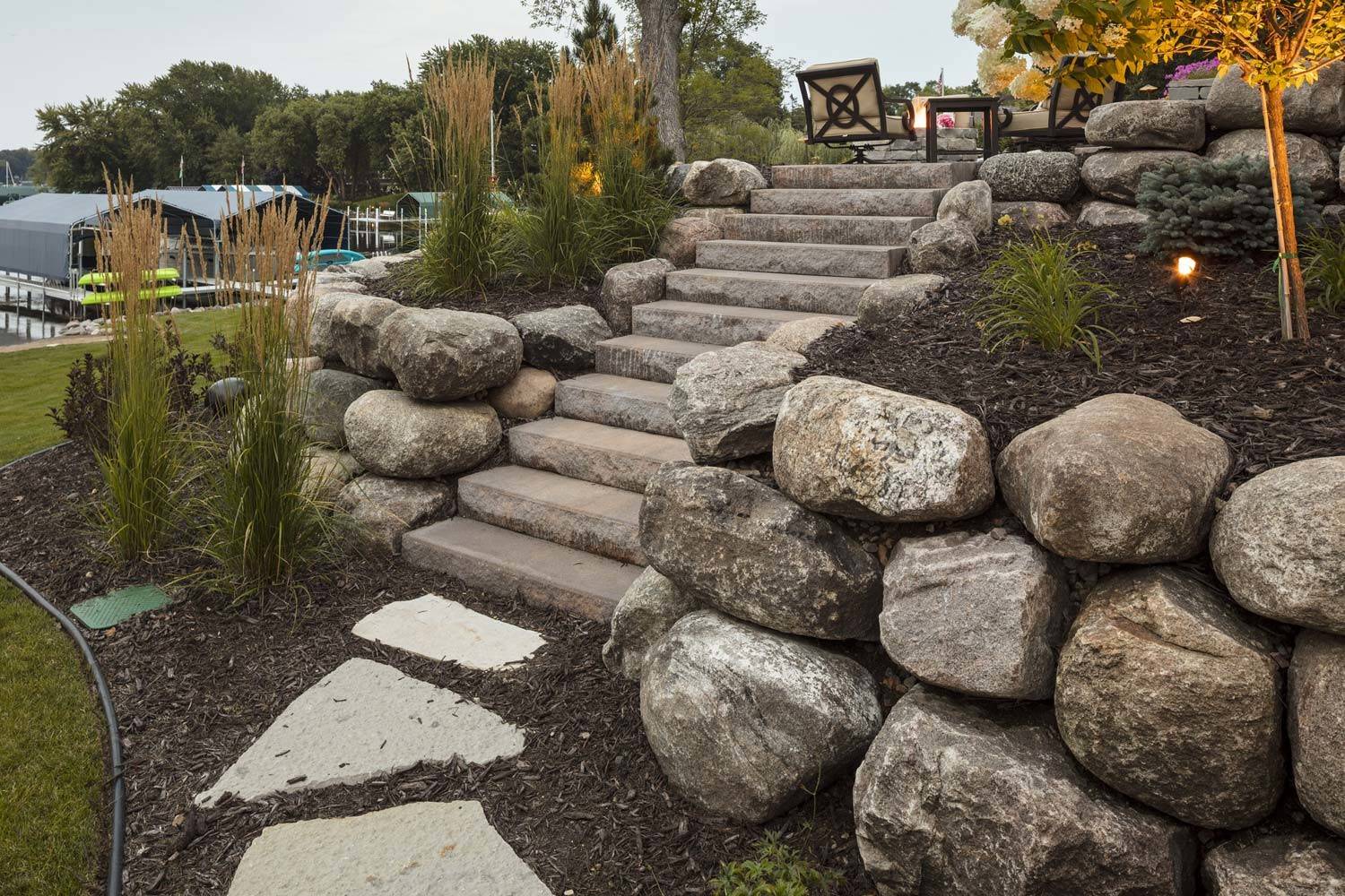 Tiered Boulder Retaining Wall Tiered Retaining Wall On Lake Lawrence