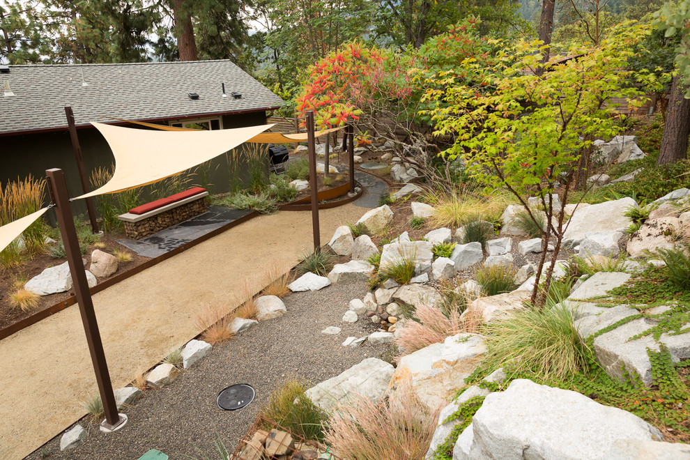 Boulder Slope Retention Above COR-TEN Bocce Court - Modern - Landscape ...