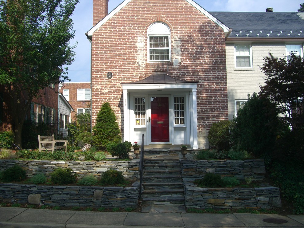 Brick townhouse front landscape renovation 2012 - Transitional ...
