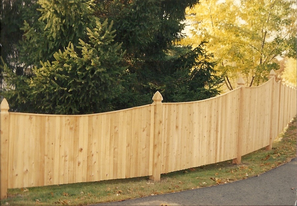 Cedar Solid Board Privacy Fence around a Corner - Traditional ...