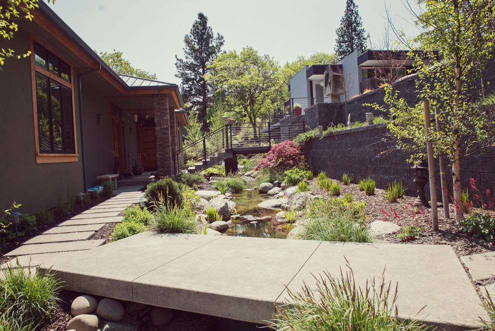 Concrete Foot Bridge Over Recirculating Creek - Modern - Landscape ...