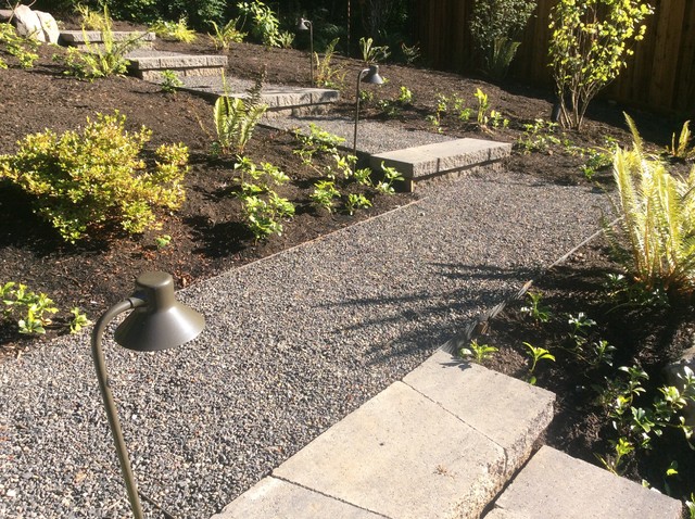 Crushed gravel walkway with paver steps and metal edging. - Giardino ...