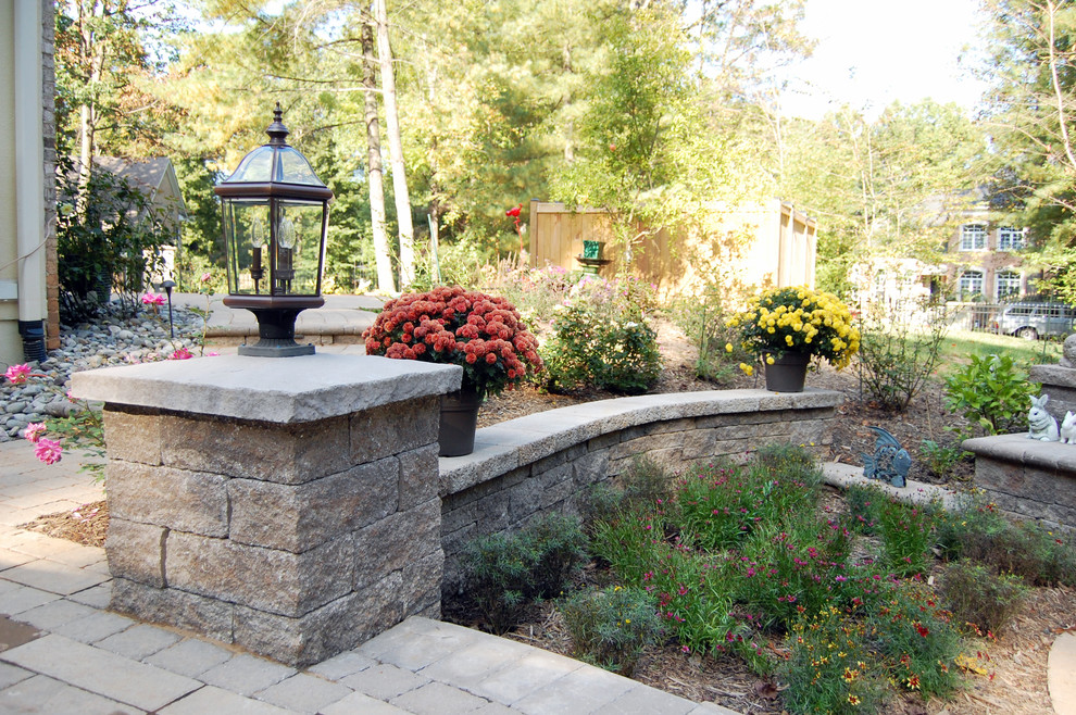 Curved Paver Wall with Natural Stone Cap - Contemporary - Landscape ...