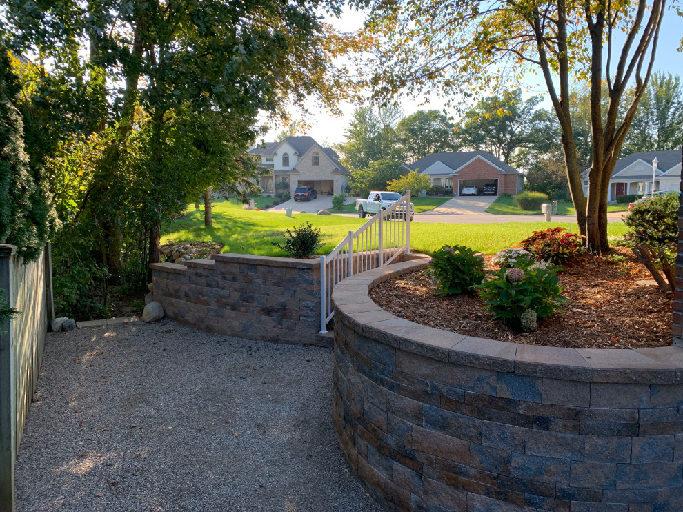 Curving Block Retaining Walls, Stairs - Contemporary - Landscape - by ...