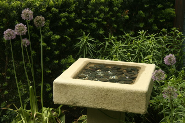 Custom Stone Bird Bath Surrounded by Allium - Contemporary - Garden ...