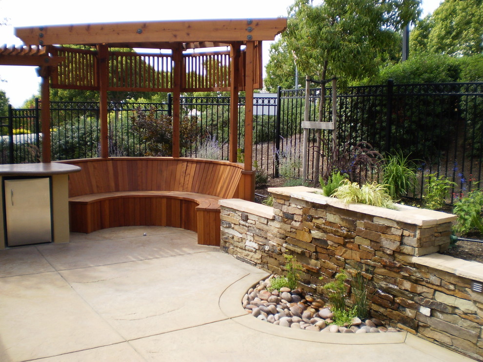 Evergreen Villages- water feature, water feature with wood stained ...