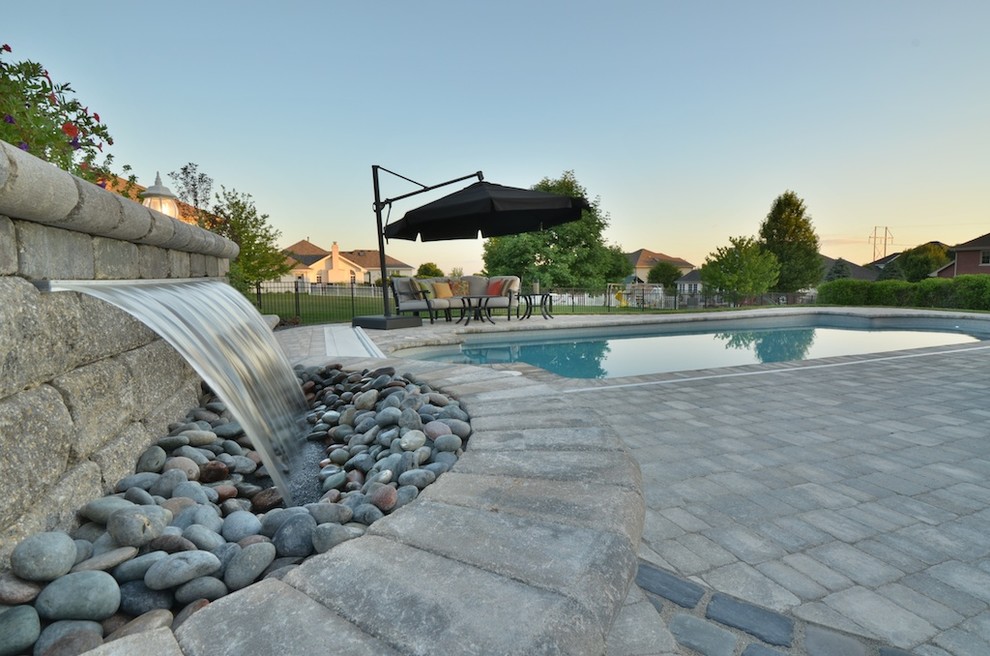 Fiberglass Pool with Paver Pool Deck and Water Feature, Frankfort, IL ...