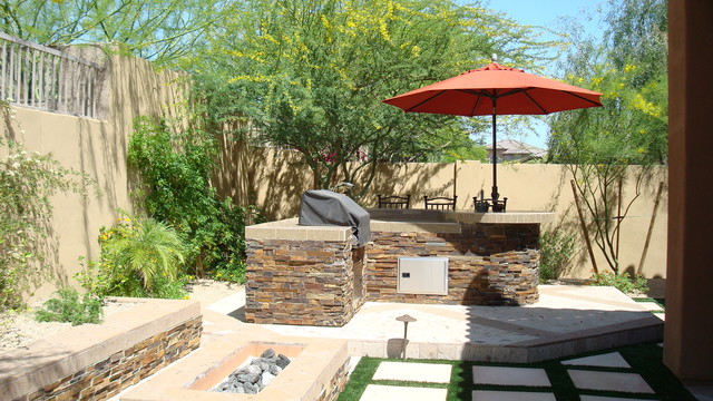 Firepit and Barbeque w/ bar - Traditional - Garden - Phoenix - by ...
