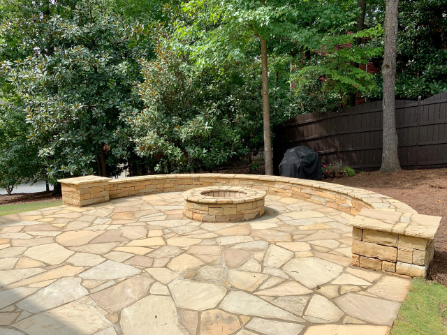 Flagstone walk, Flagstone Patio, Stacked Stone Firepit, Stacked Stone ...