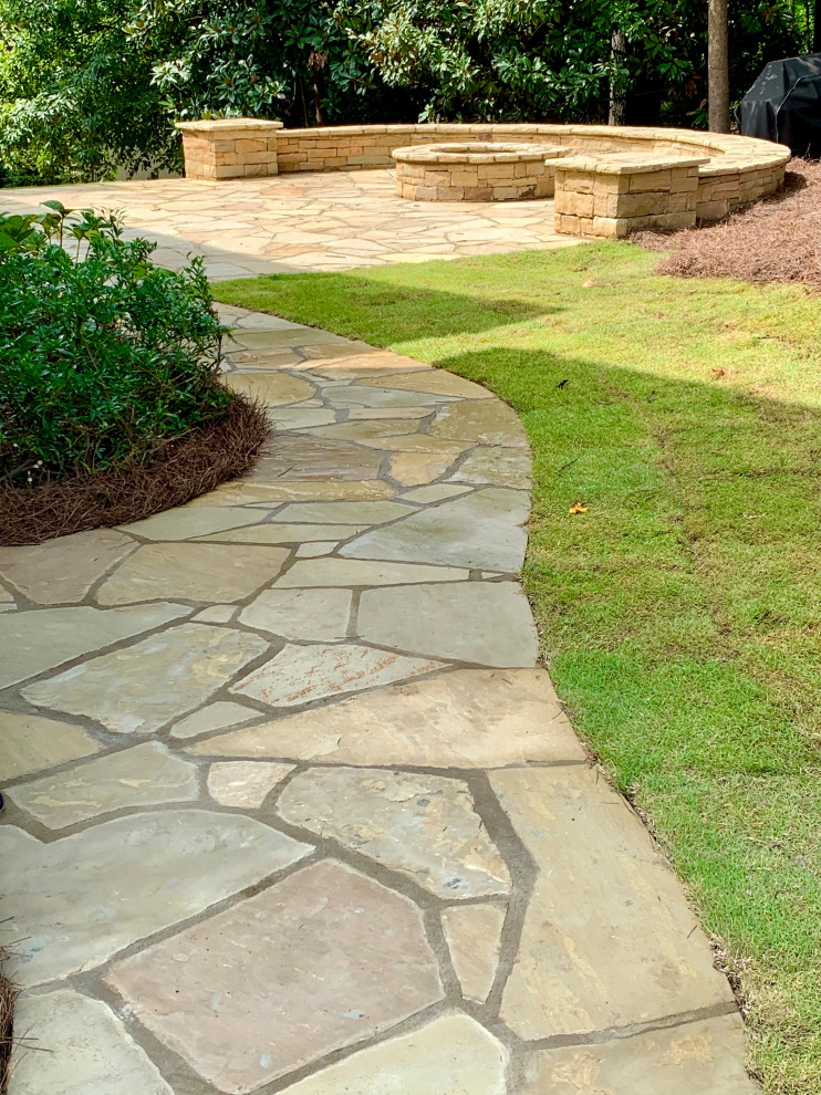 Flagstone walk, Flagstone Patio, Stacked Stone Firepit, Stacked Stone ...