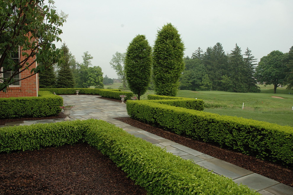Formal Bluestone Terrace with Boxwood Hedge - Traditional - Landscape ...