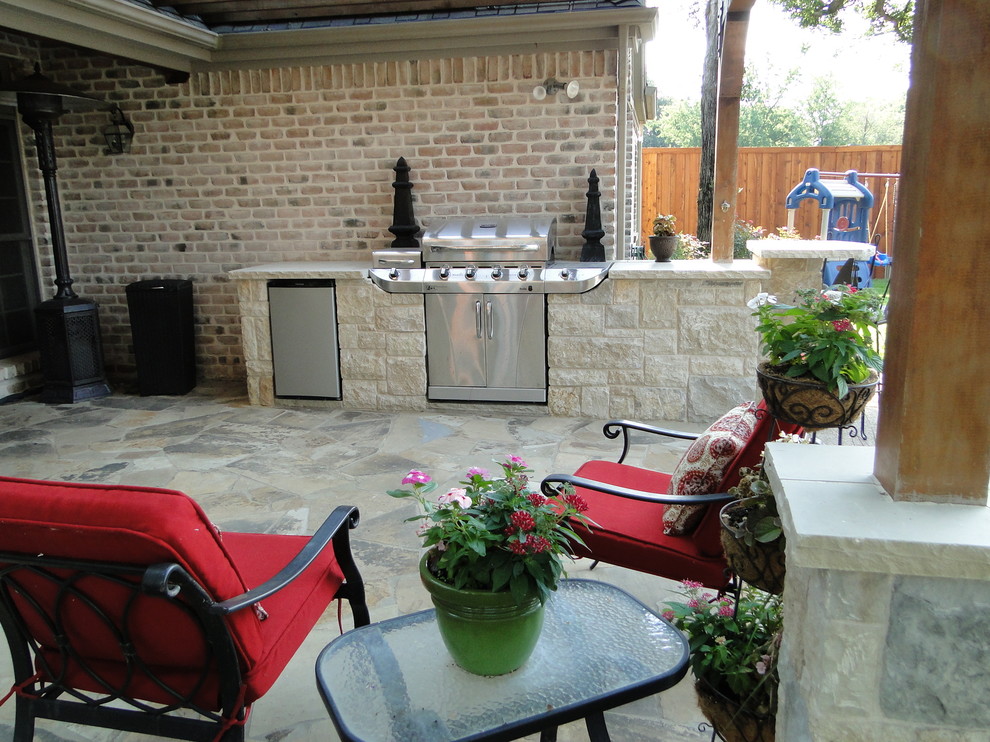 Freeform Pool, Arbor and Built in Grill with Limestone Bar - Patio ...