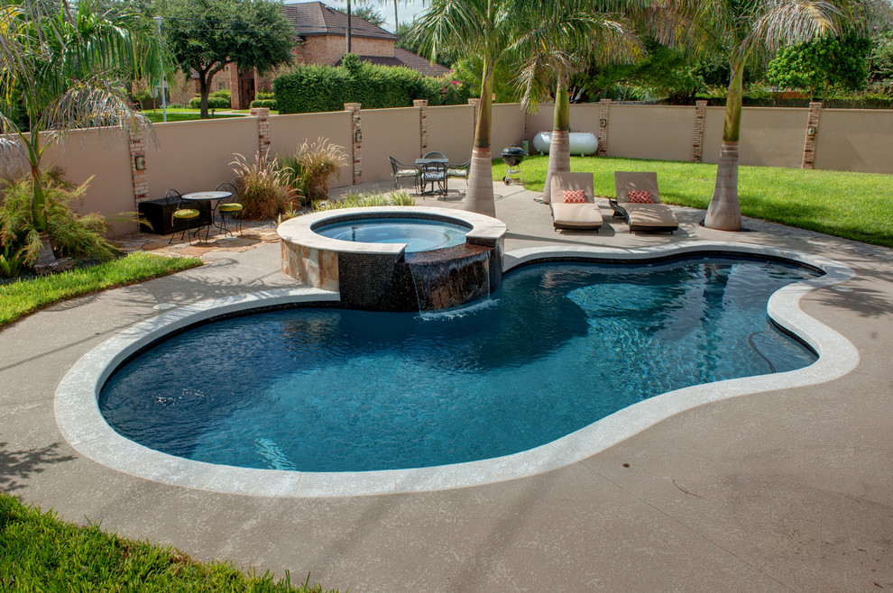 Freeform Pool with Raised Spa and Waterfall - Contemporary - Pool ...