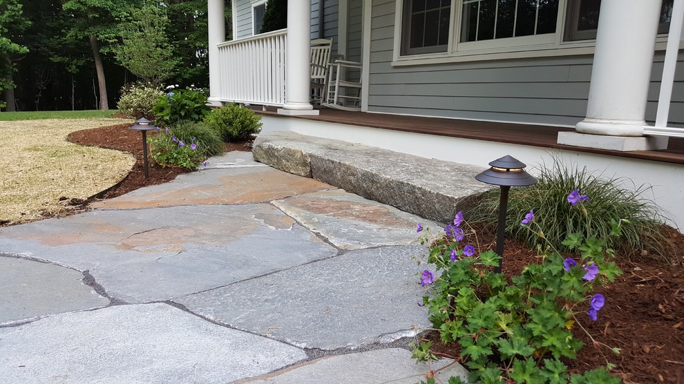 Front Entrance Natural Stone Walkway, Steps and Planting in Westbrook ...